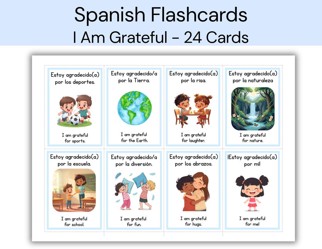 Bilingual Gratitude Flashcards & Posters | Spanish English Cards for ...