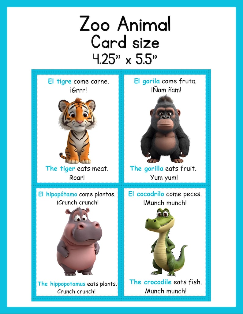 Spanish Zoo Animal Flashcards: Bilingual Learning Game (digital ...