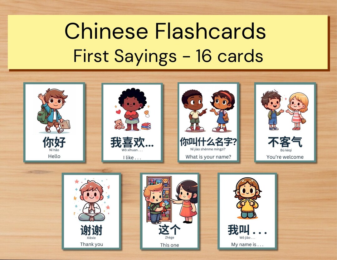 Mandarin Chinese Flashcards for Kids: Beginner Phrases (printable Cards ...