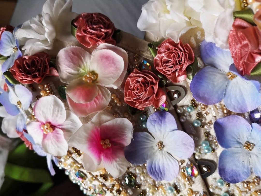 Custom Hand Beaded Silk Flower Burlesque Corset Your Size and Colour - Etsy
