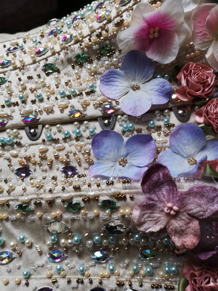 Custom Hand Beaded Silk Flower Burlesque Corset Your Size and Colour - Etsy