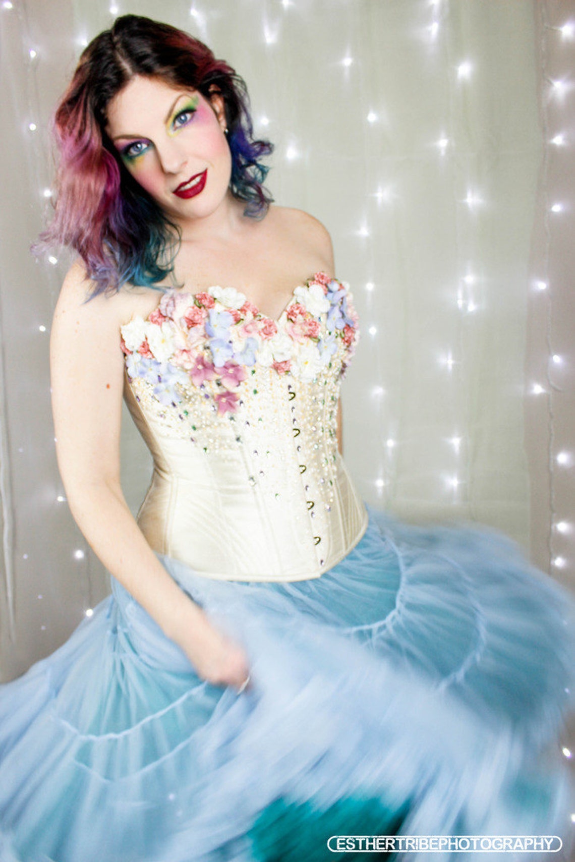 Hand Beaded Silk Flower Burlesque Corset - Flower Fairies - Etsy