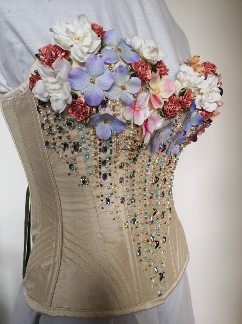 Custom Hand Beaded Silk Flower Burlesque Corset Your Size and Colour - Etsy