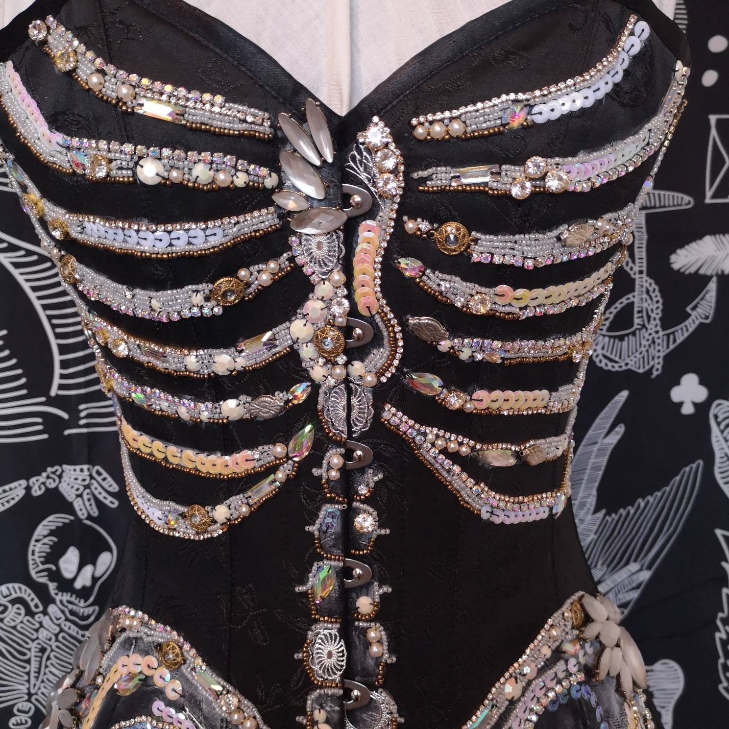 Skeleton Corset Hand Beaded 26in Steel Boned Corset These | Etsy