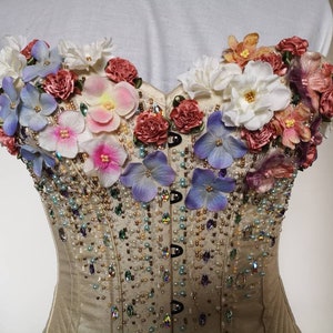 Custom Hand Beaded Silk Flower Burlesque Corset Your Size and Colour - Etsy