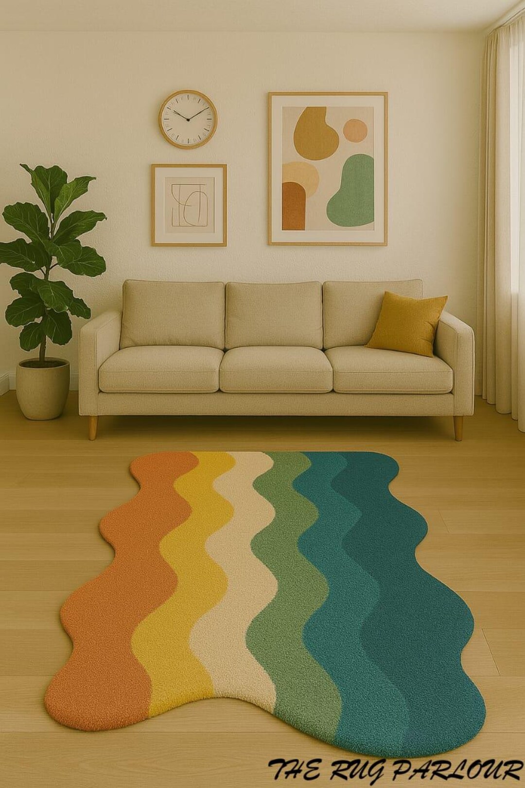 Wavy Rainbow Blob Rug: Handmade Retro Modern Area Carpet - Etsy