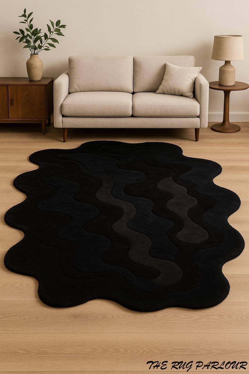 Black Wavy Blob Rug: Modern Tufted Abstract Carpet - Etsy
