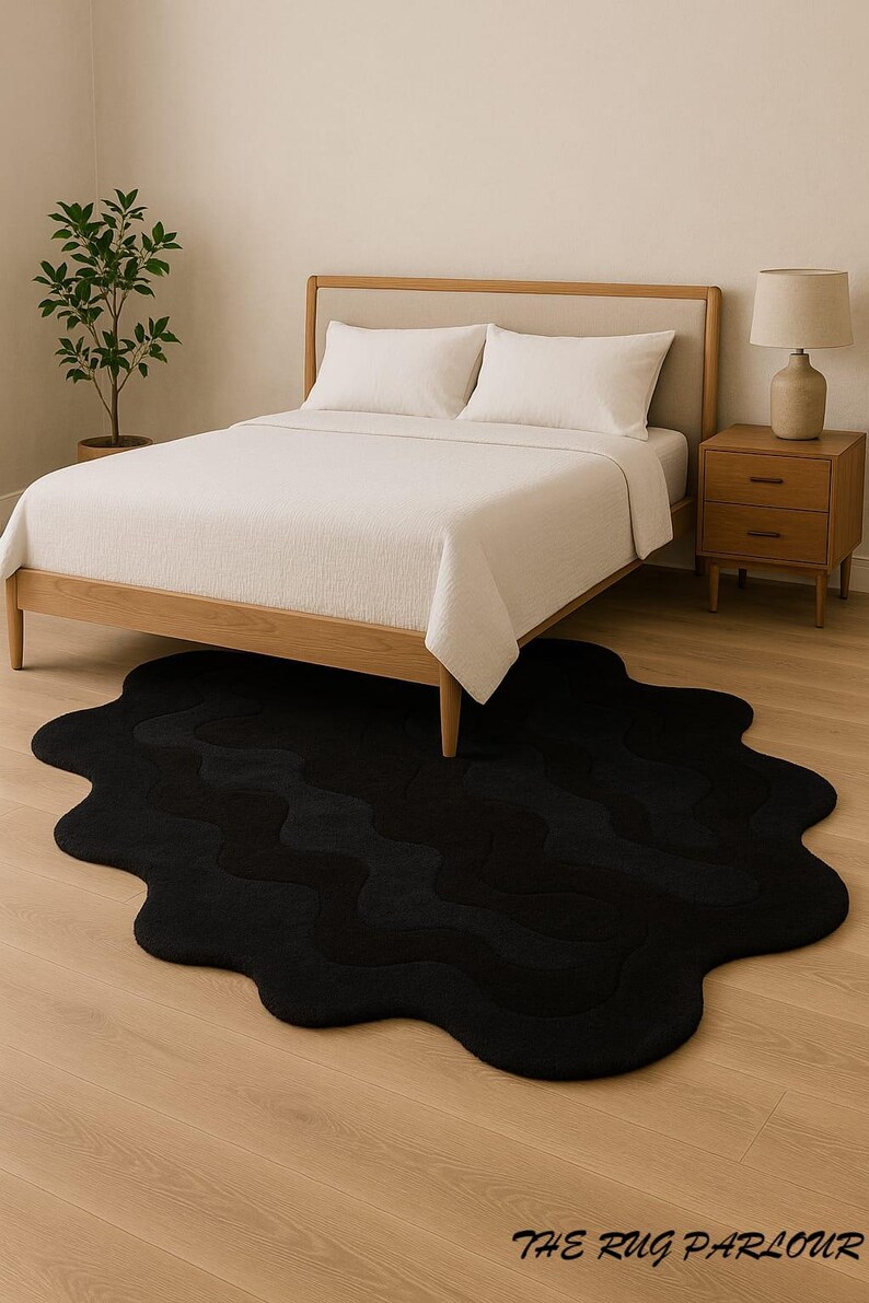 Black Wavy Blob Rug: Modern Tufted Abstract Carpet - Etsy