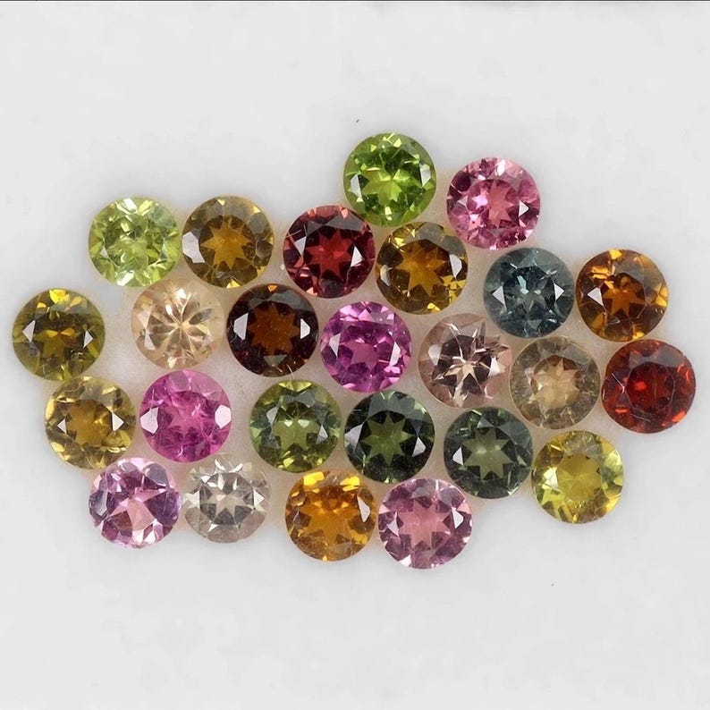 Multi-color Natural Tourmaline Cut Gemstone Lot Faceted Round Shape ...