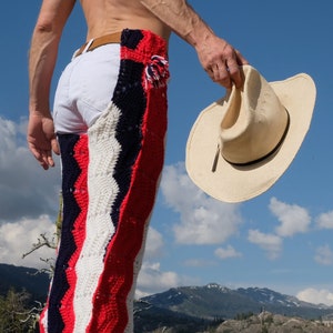 Crochet Chaps Red White and Blue Stripes and Pompoms - Etsy