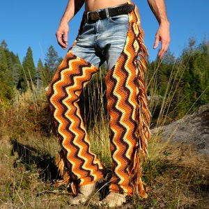 Crochet Chaps Orange Yellow Tons of Side Fringe L - Etsy