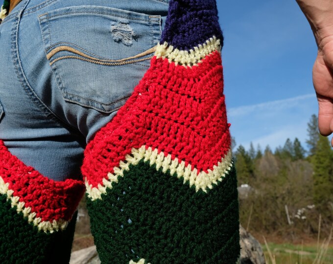 Crochet Chaps Flared Green Blue and Red Stripe M - Etsy
