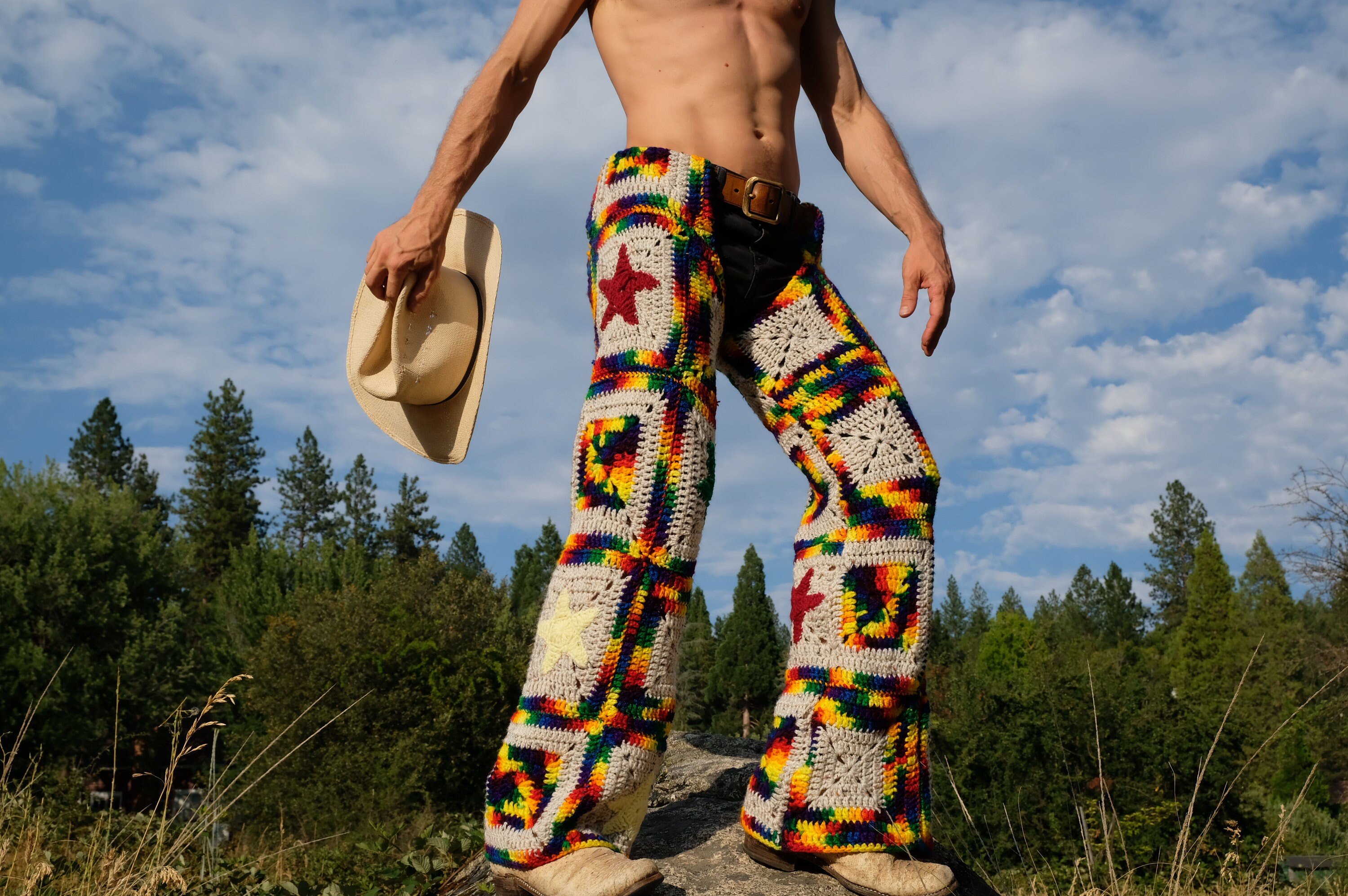 Crochet Chaps Multicolor Squares and Rainbow Stars M