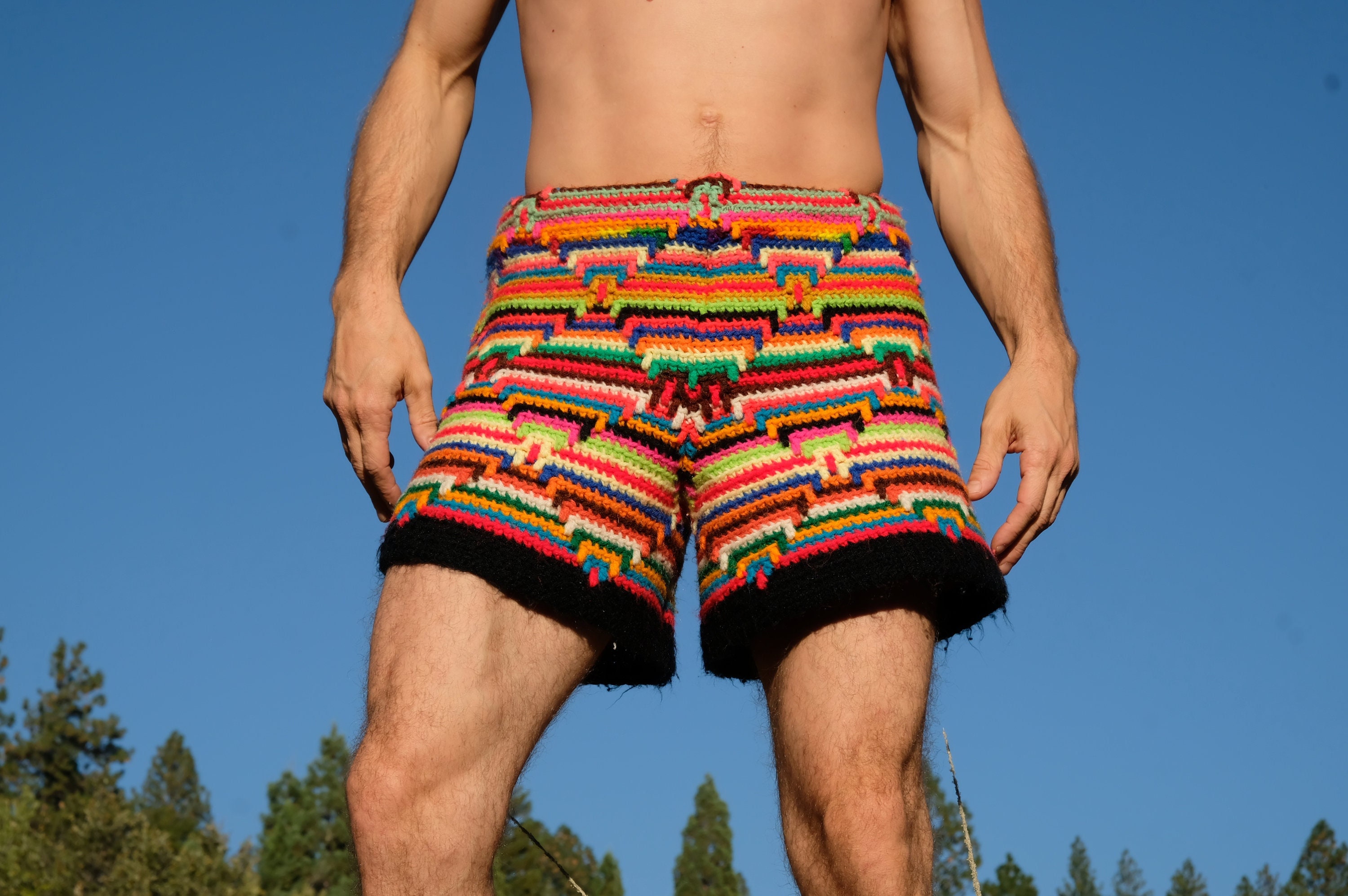 Crochet Shorts Multicolor Psychedelic Stripes M