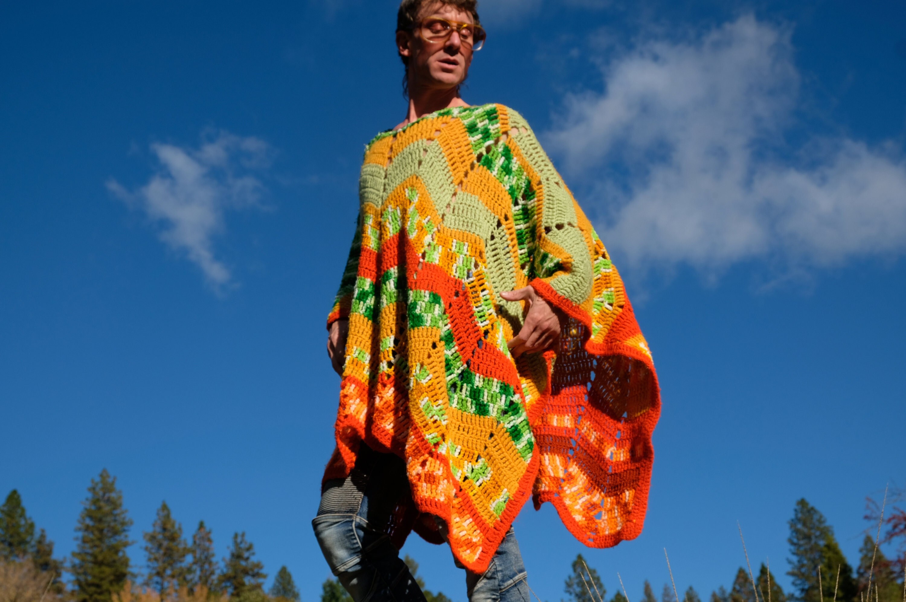 Crochet Poncho Rust And Green Chevrons