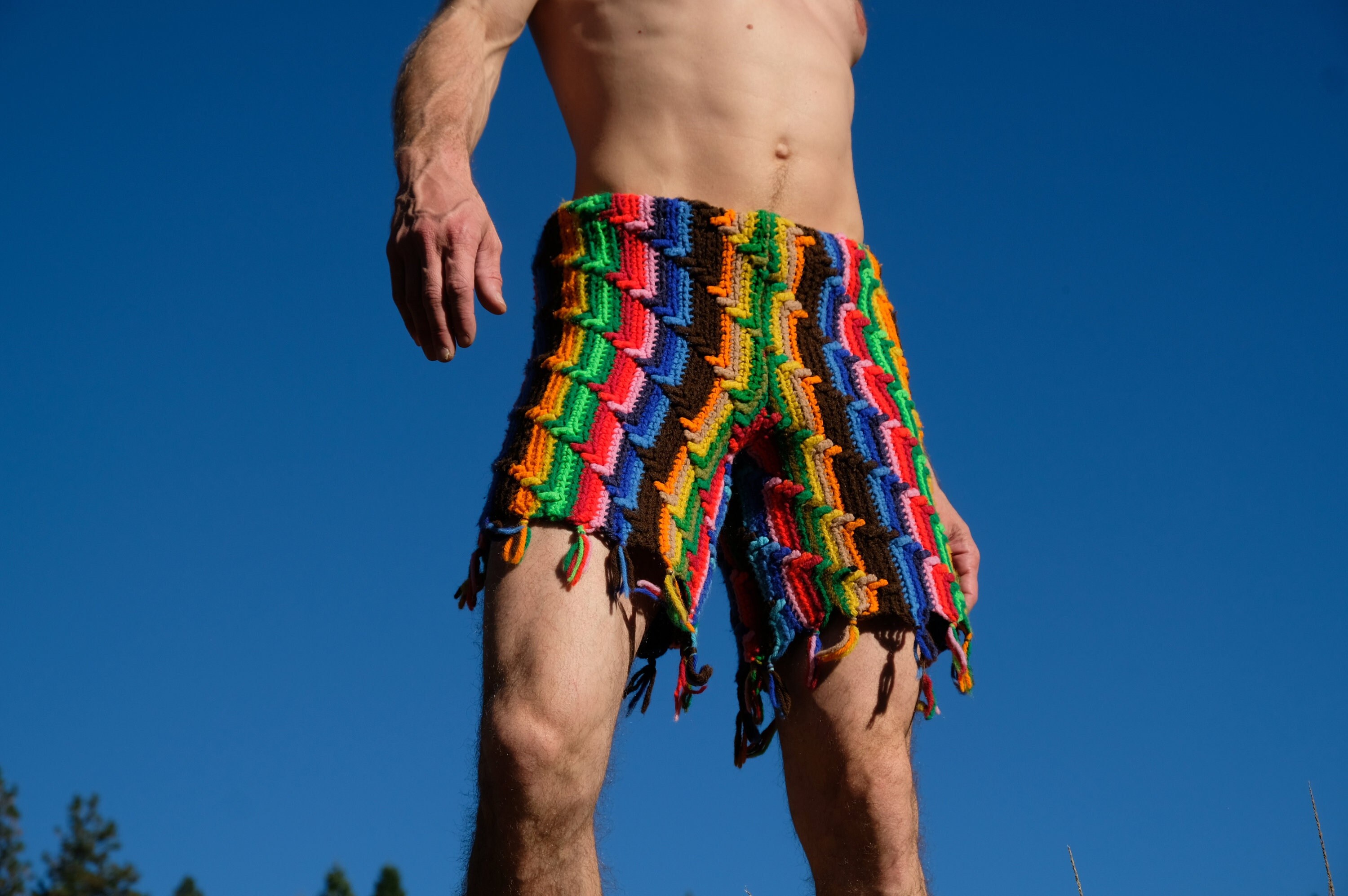 Crochet Shorts Rainbow Apache Stripes S