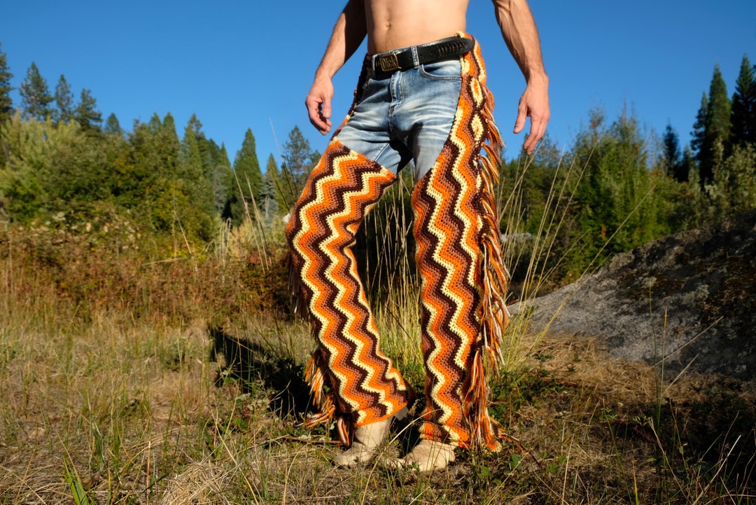 Crochet Chaps Orange Yellow Tons of Side Fringe L - Etsy
