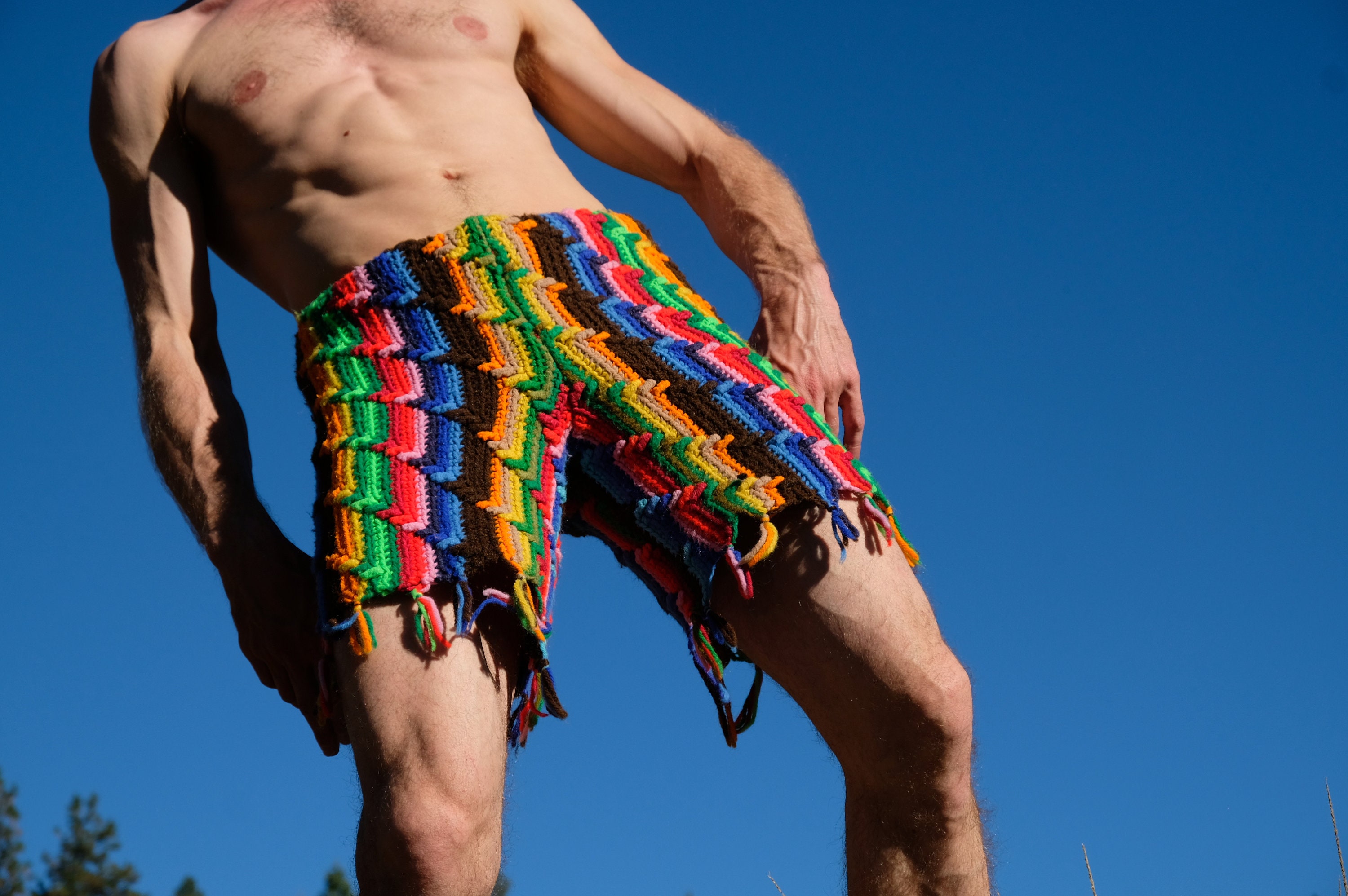 Crochet Shorts Rainbow Apache Stripes S