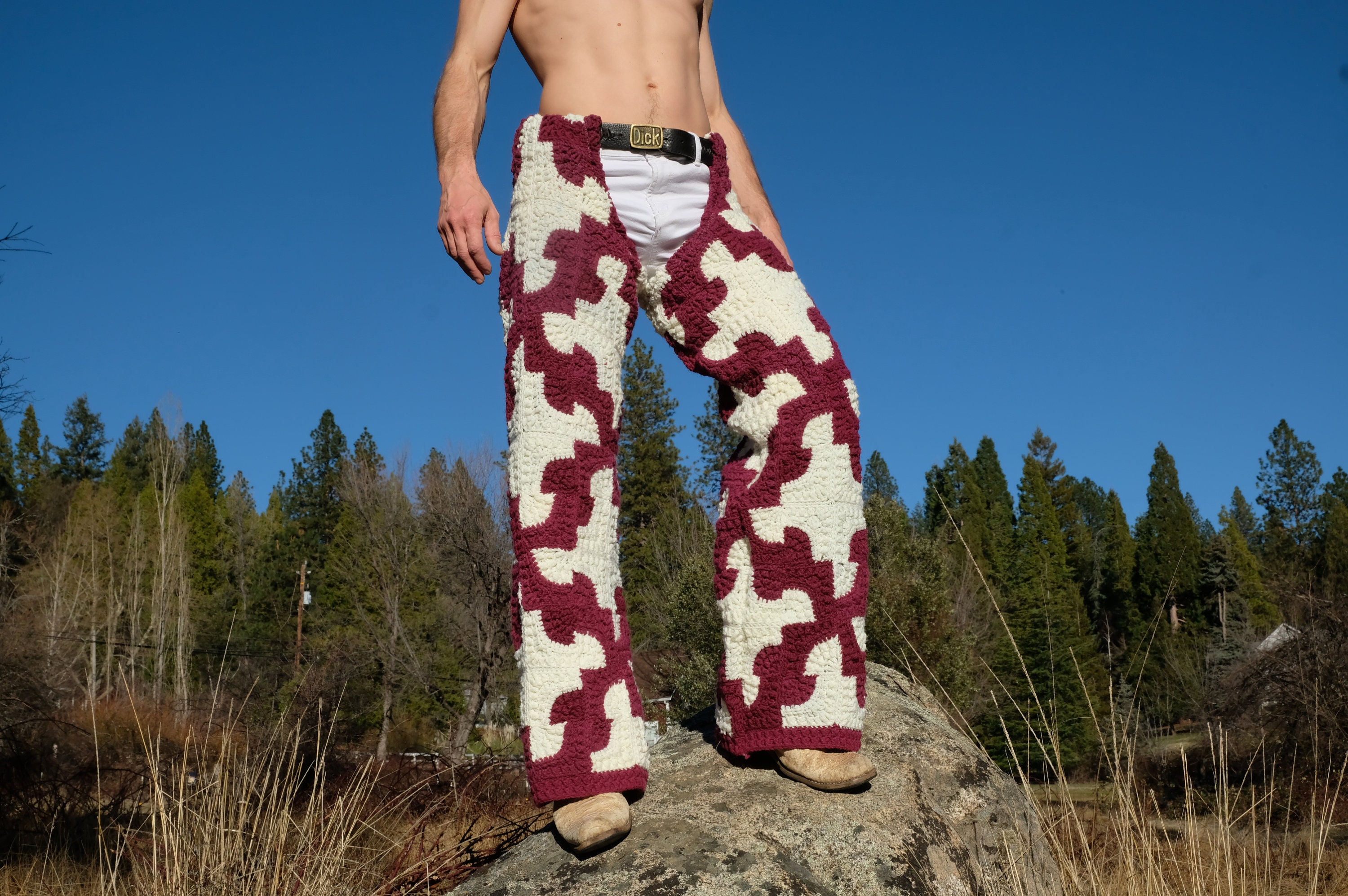 Crochet Chaps Burgundy and White Tesseract M