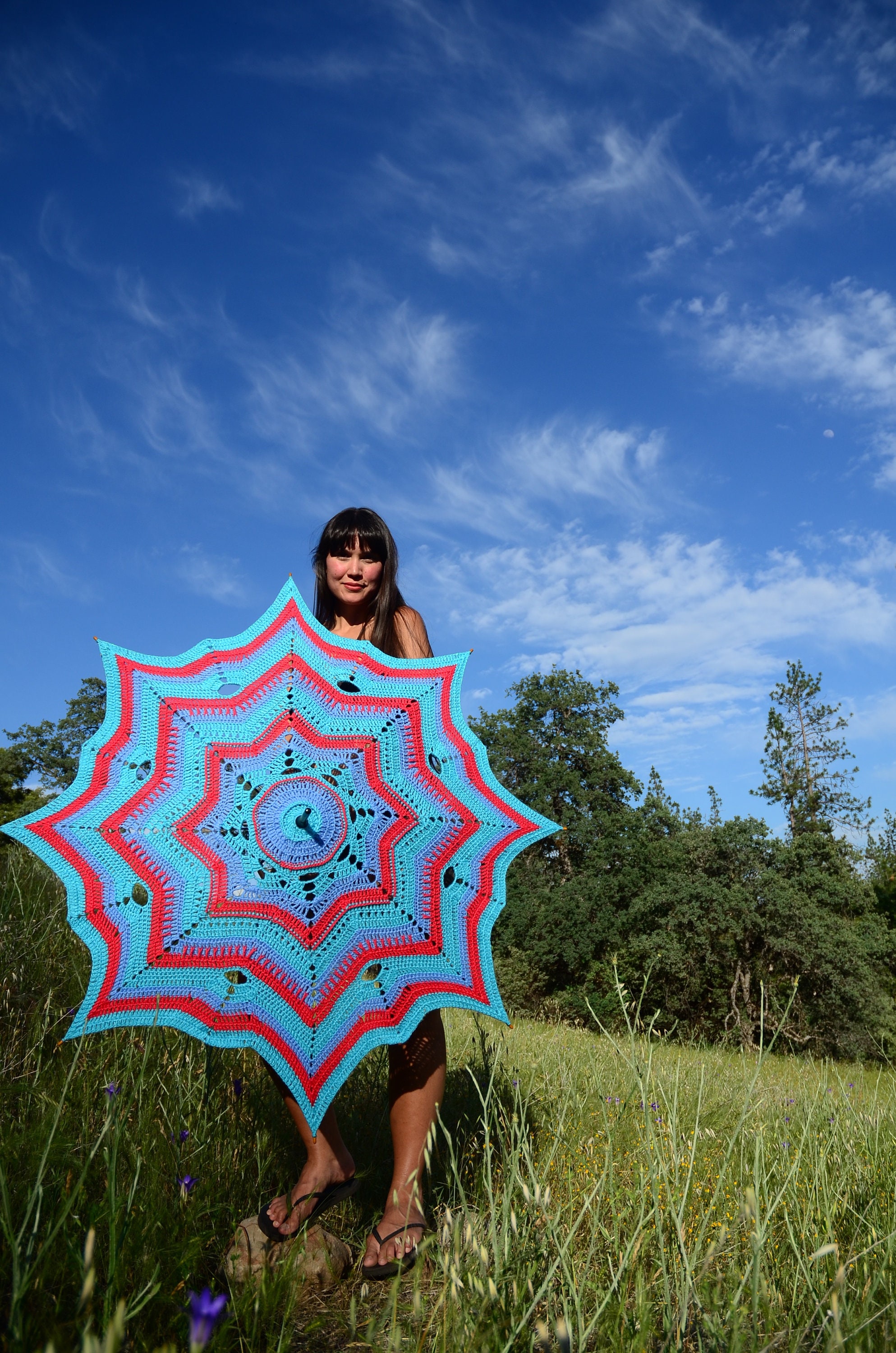 Crochet Parasol Shades of Watermelon and Turquoise