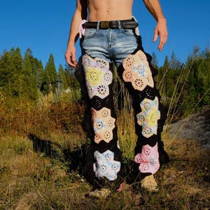 Crochet Chaps Pastel Honeycomb on Black With Side Scallops M - Etsy