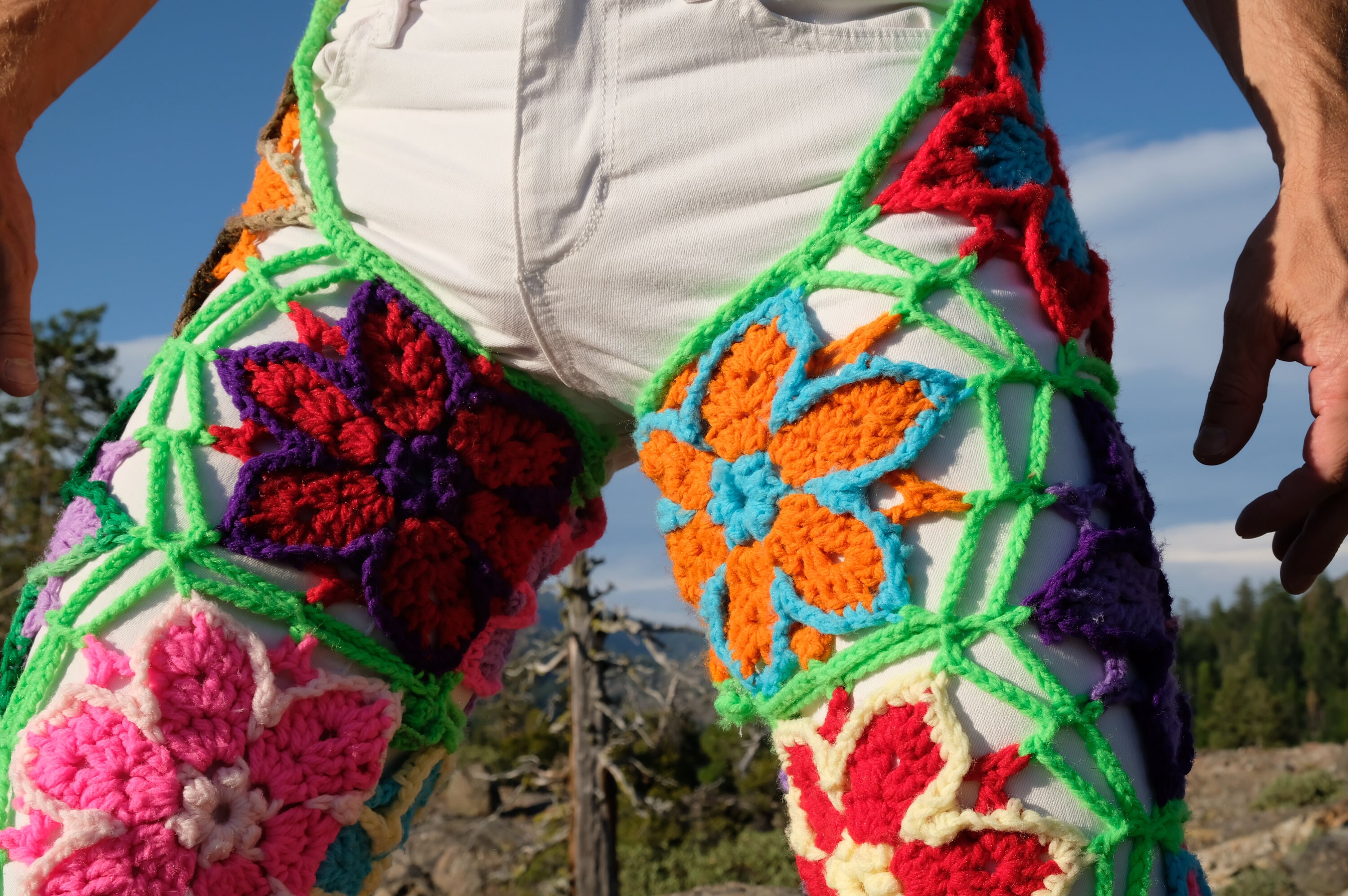 Crochet Chaps Rainbow Flowers Neon Green XS