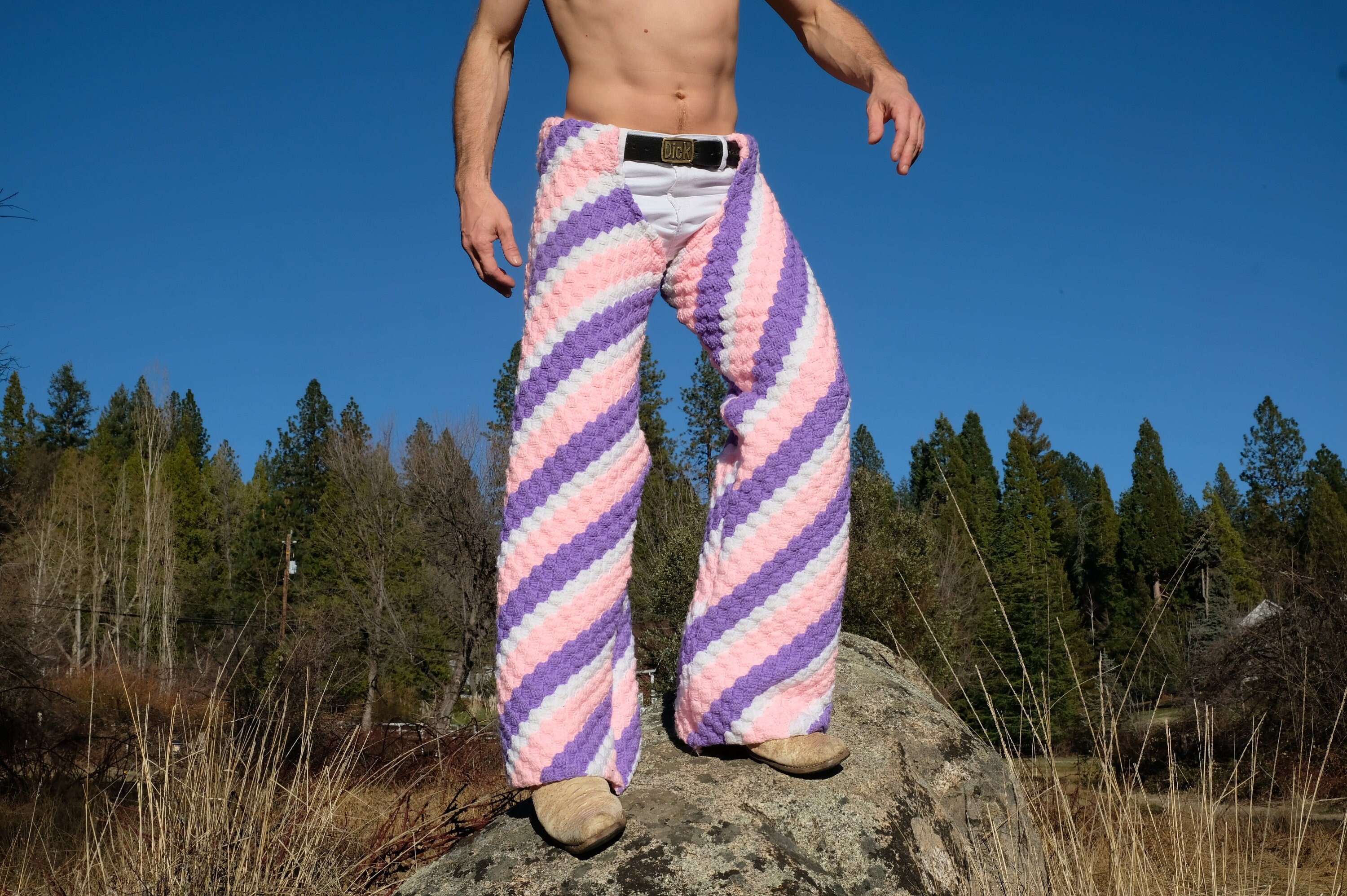 Crochet Chaps Pink Purple and White Diagonals L