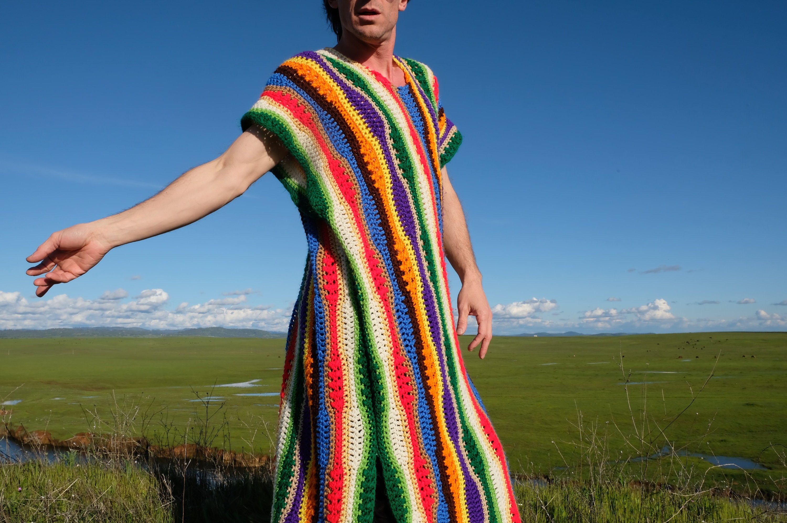 Crochet Muumuu Rainbow Stripes M