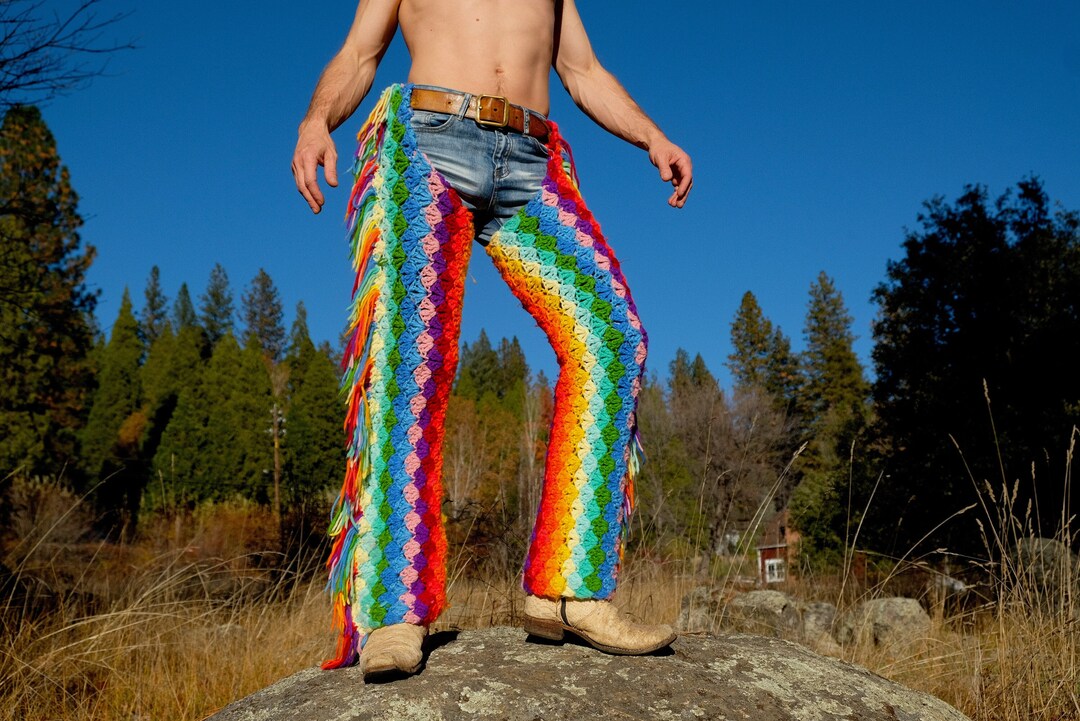 Crochet Chaps Psychedelic Rainbow Diamonds and Side Fringe M - Etsy