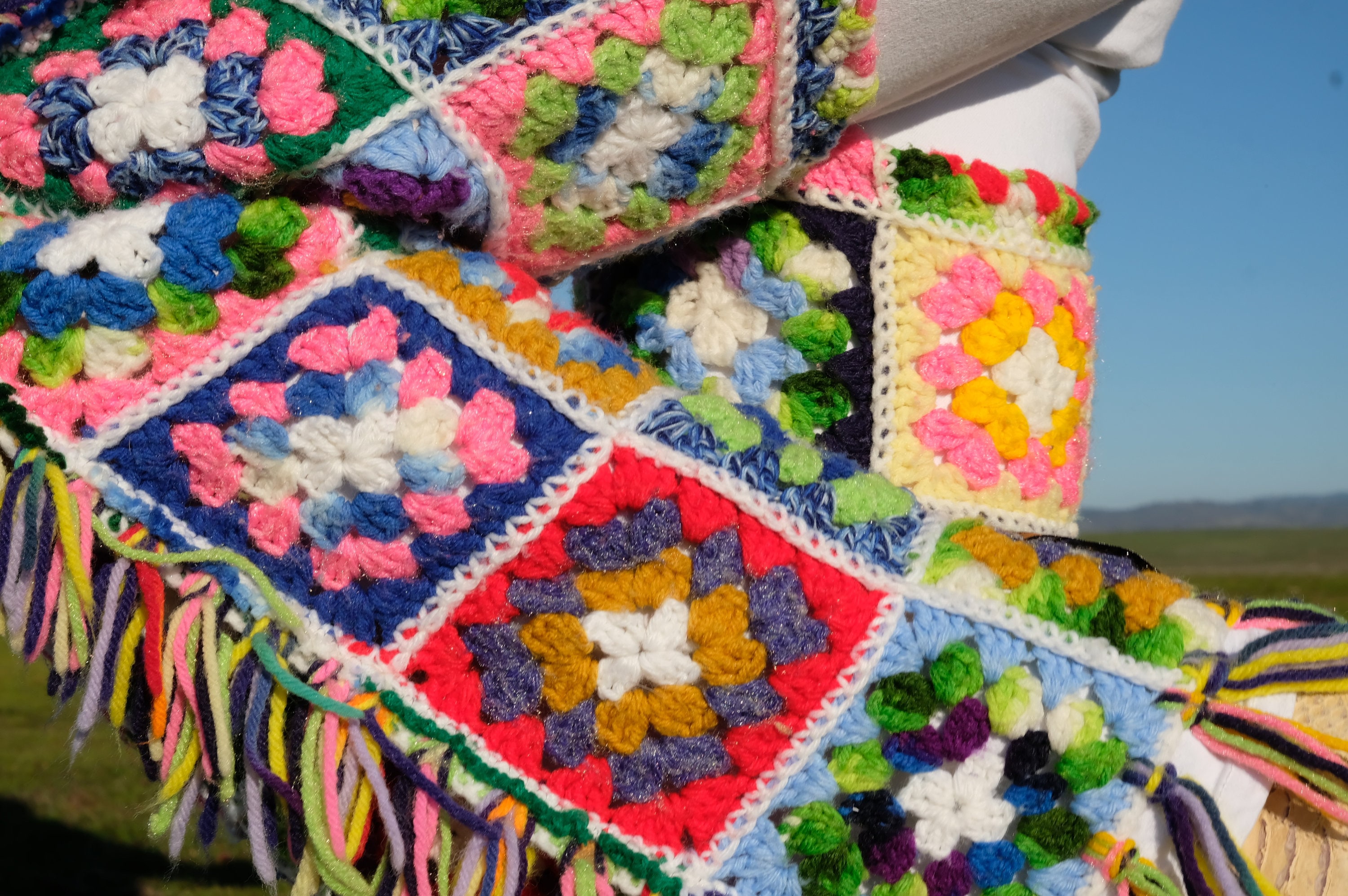 Crochet Chaps Multicolor Squares and Side Fringe M