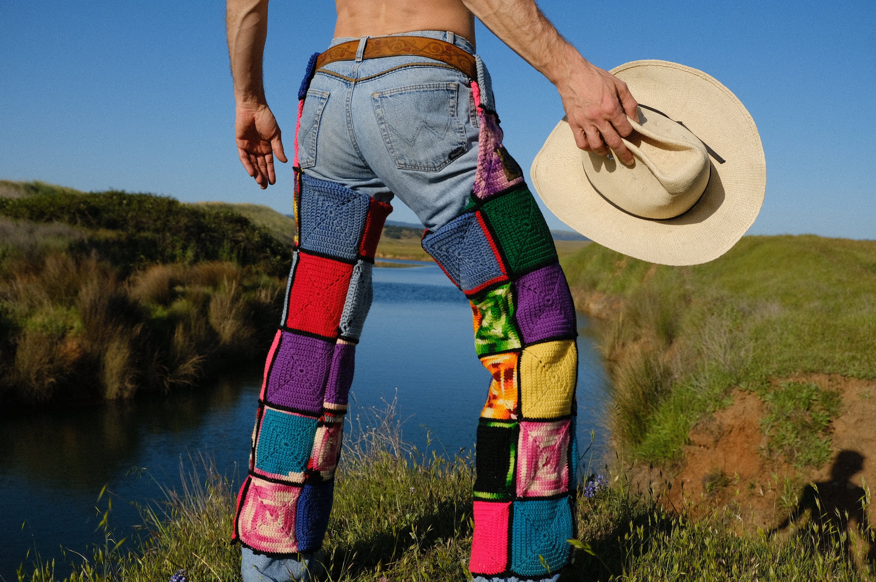 Crochet Chaps Multicolor Squares and Spirals Wool S