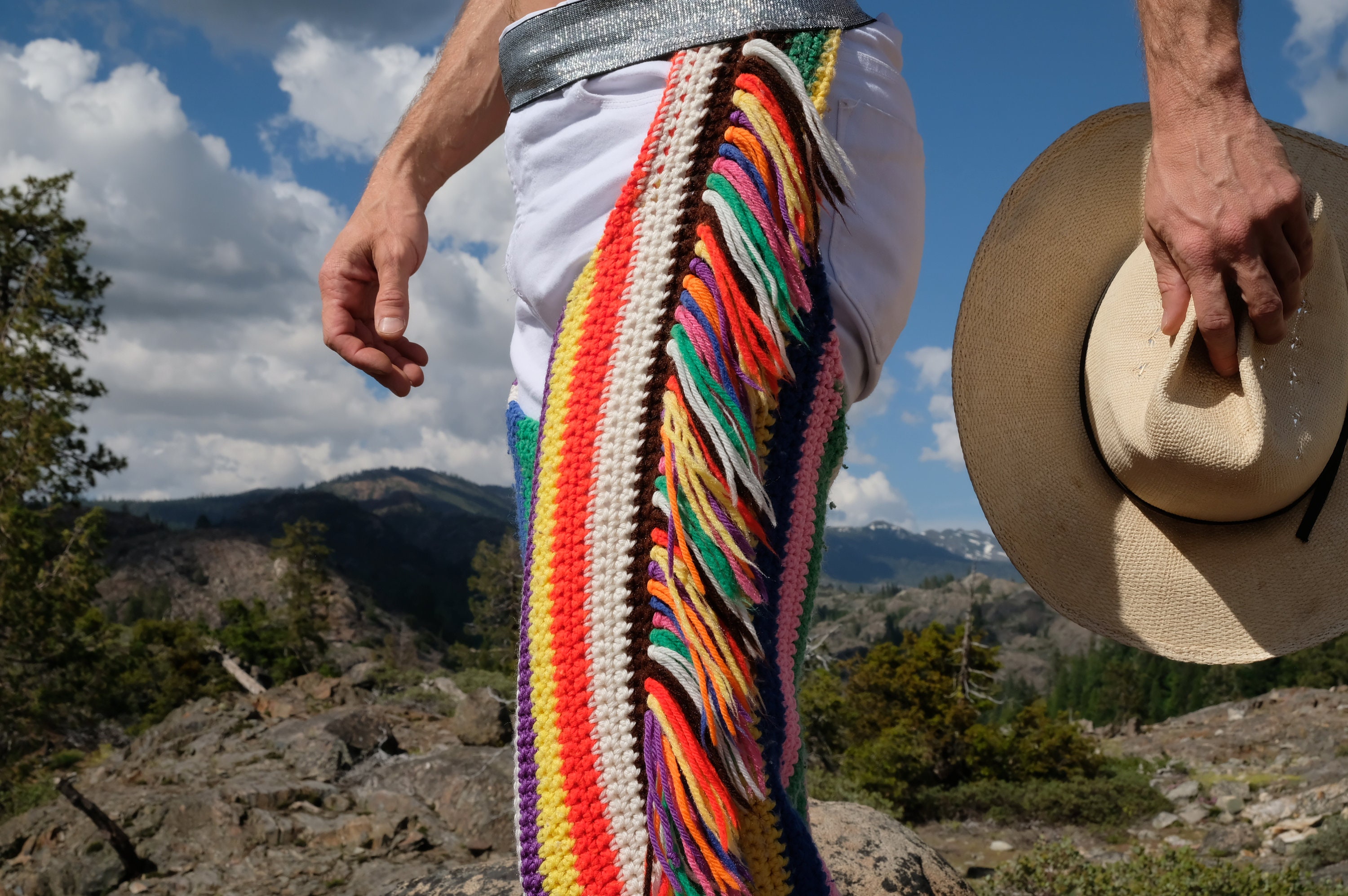 Crochet Chaps Rainbow Side Fringe and Silver Elastic M