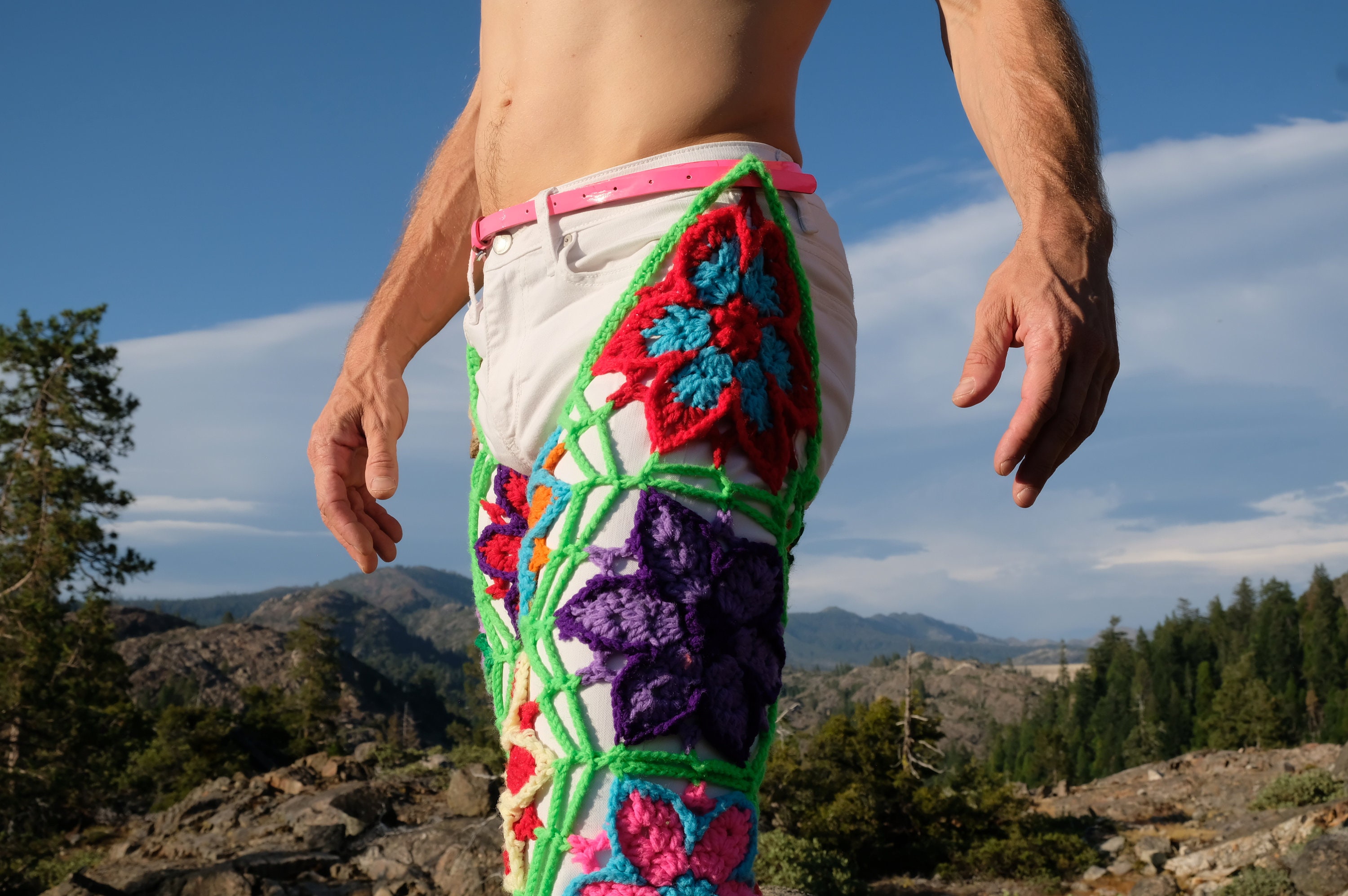 Crochet Chaps Rainbow Flowers Neon Green XS