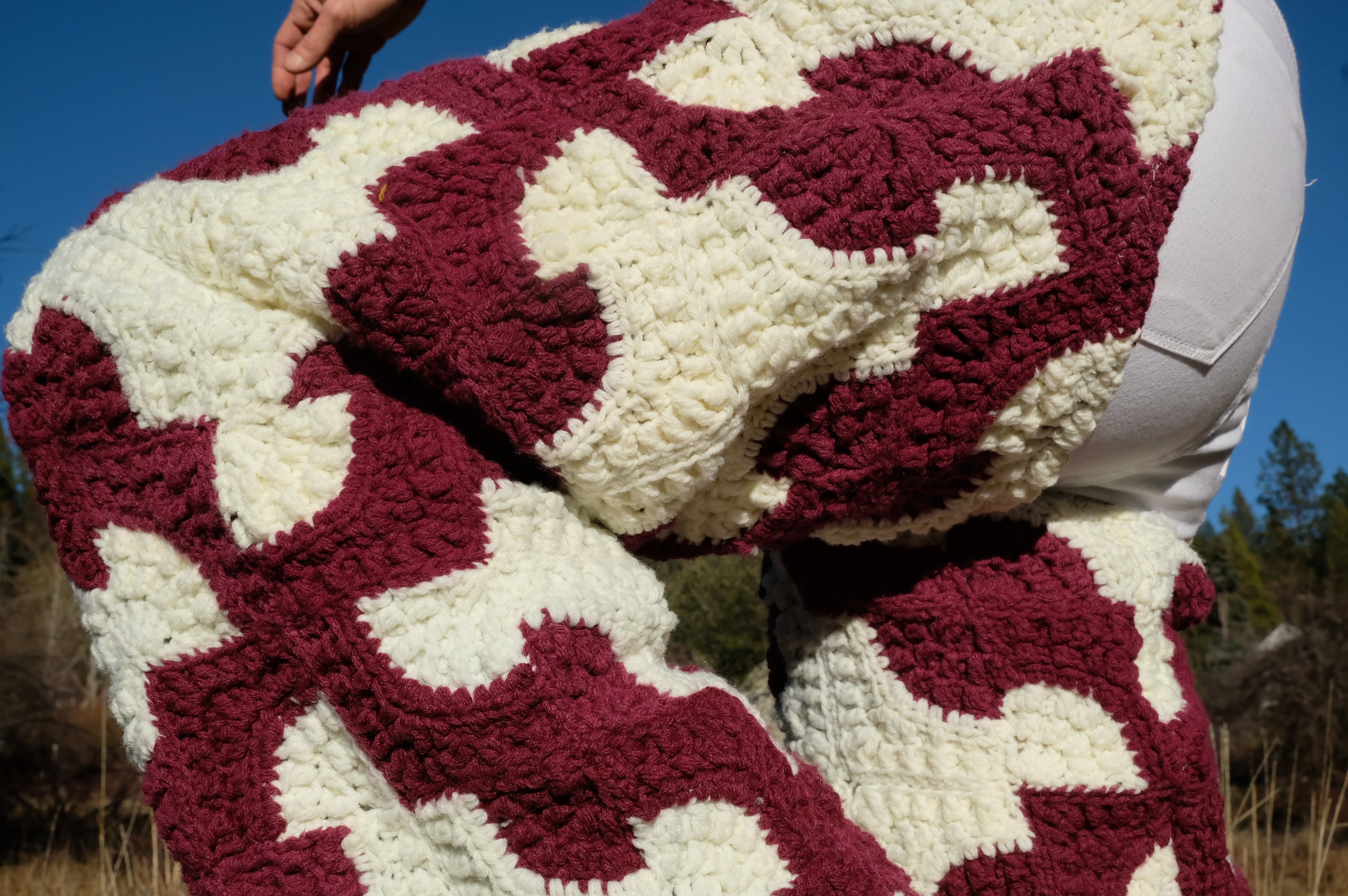 Crochet Chaps Burgundy and White Tesseract M