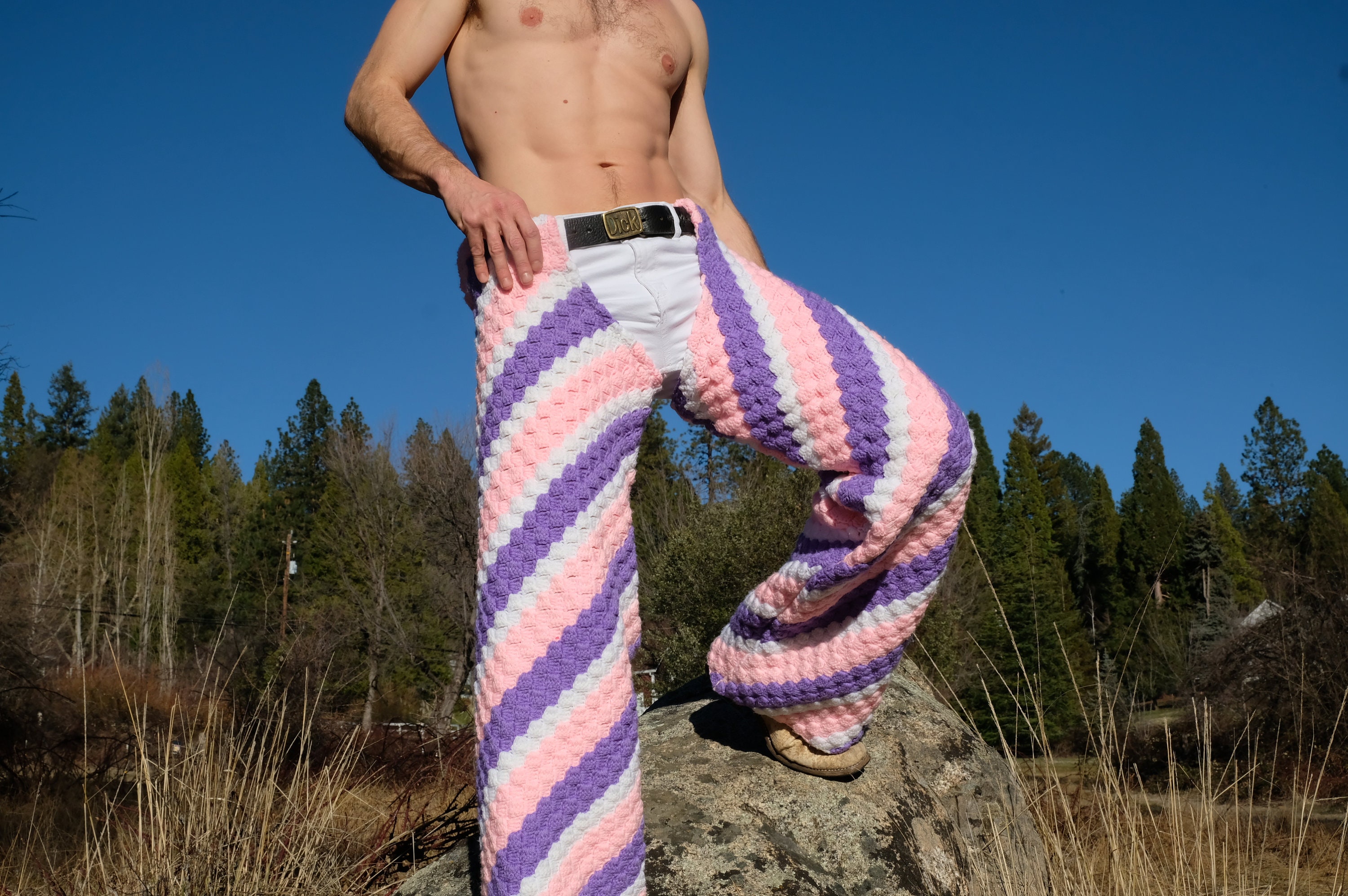 Crochet Chaps Pink Purple and White Diagonals L