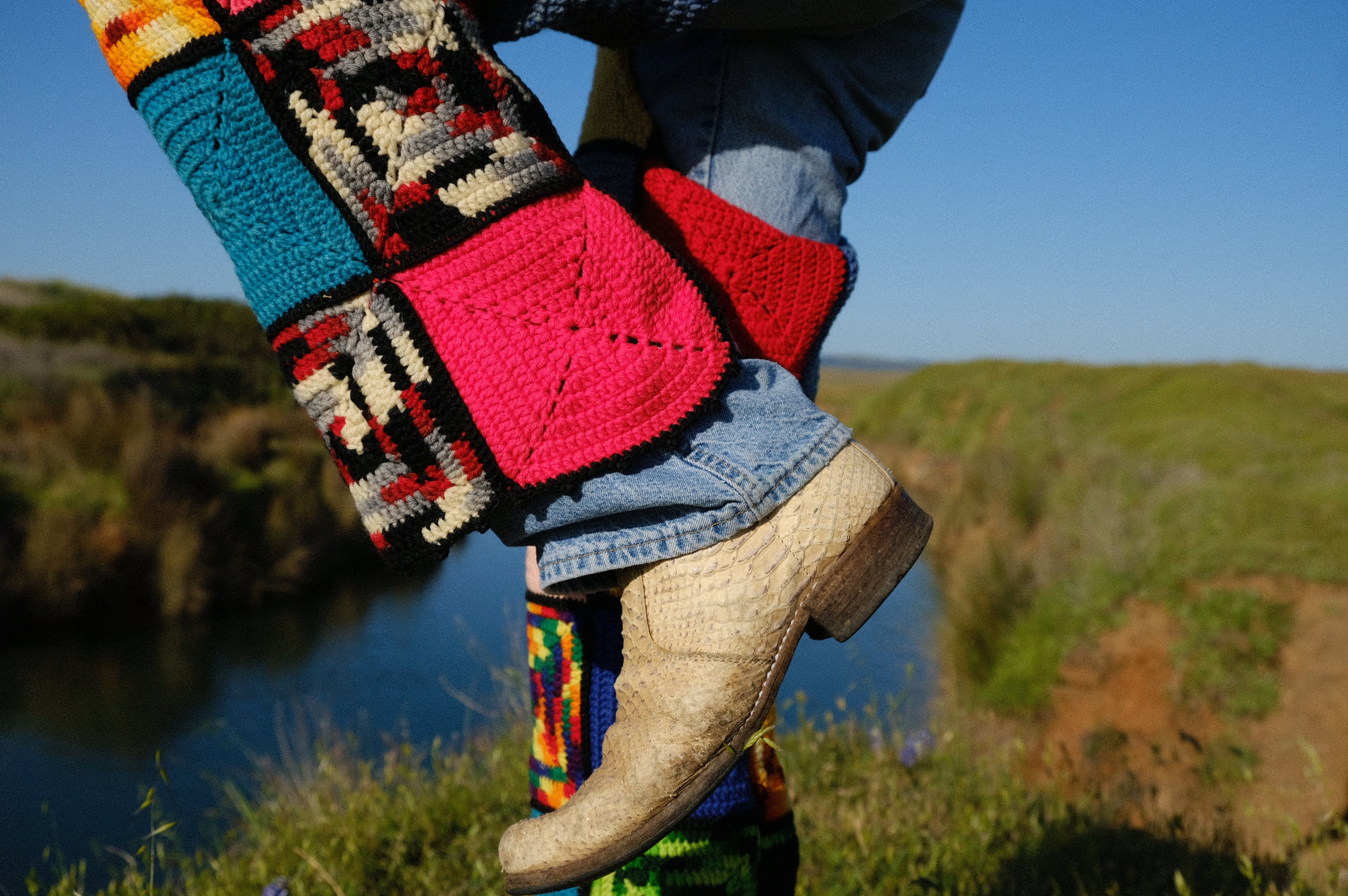 Crochet Chaps Multicolor Squares and Spirals Wool S