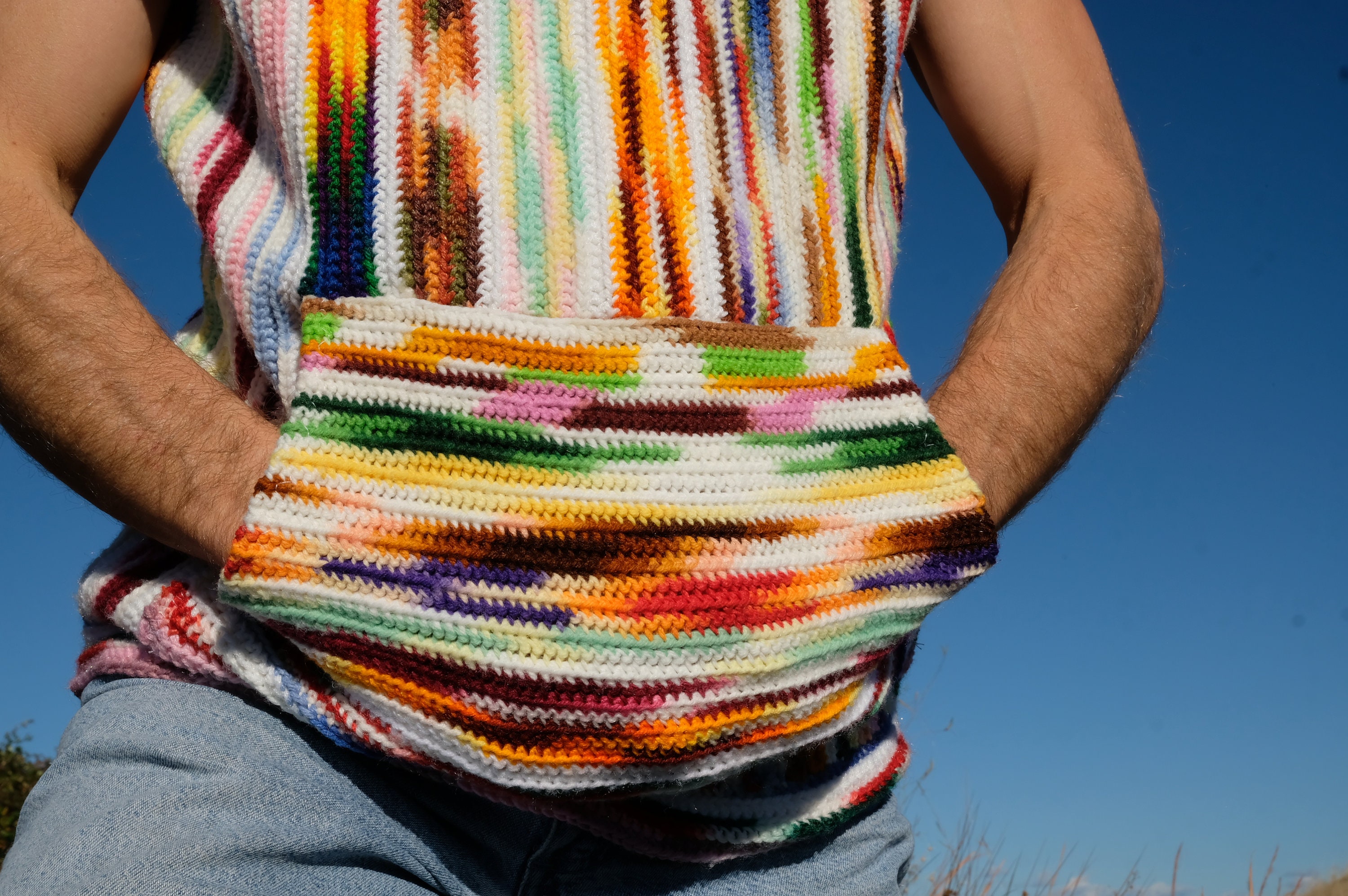 Crochet Sweater Vest Sleeveless Baja Hoodie M