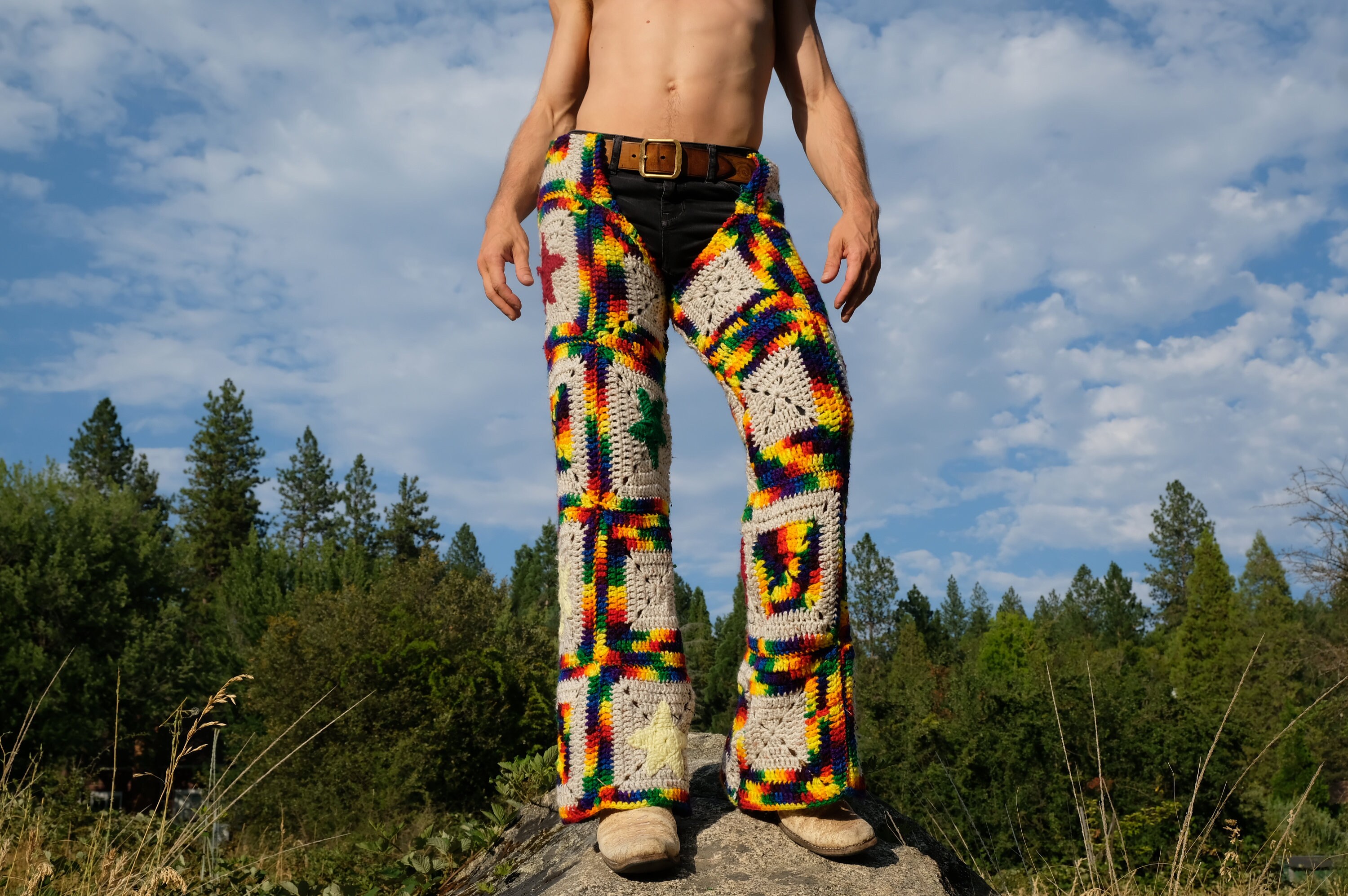 Crochet Chaps Multicolor Squares and Rainbow Stars M