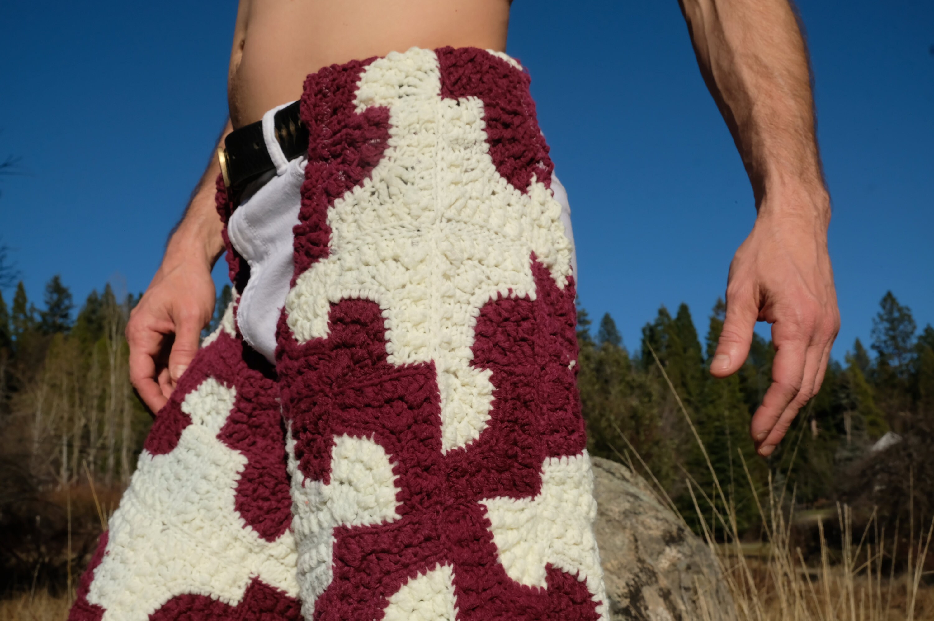 Crochet Chaps Burgundy and White Tesseract M