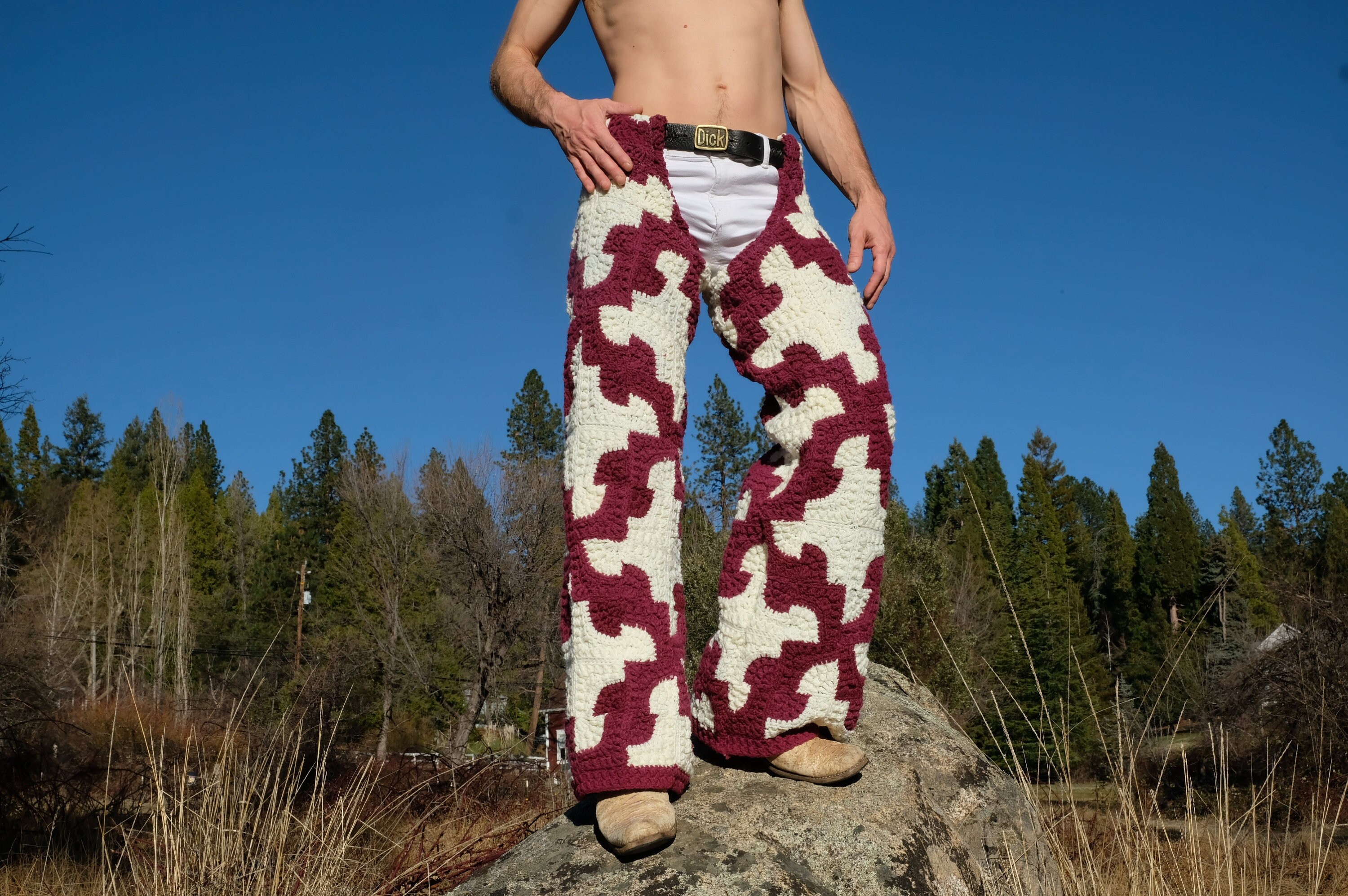 Crochet Chaps Burgundy and White Tesseract M