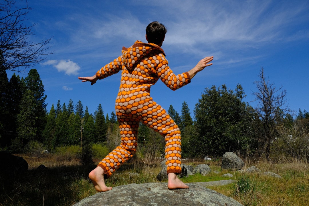 Knit Onesie Orange and Gray Knit Pockets Hoodie M - Etsy