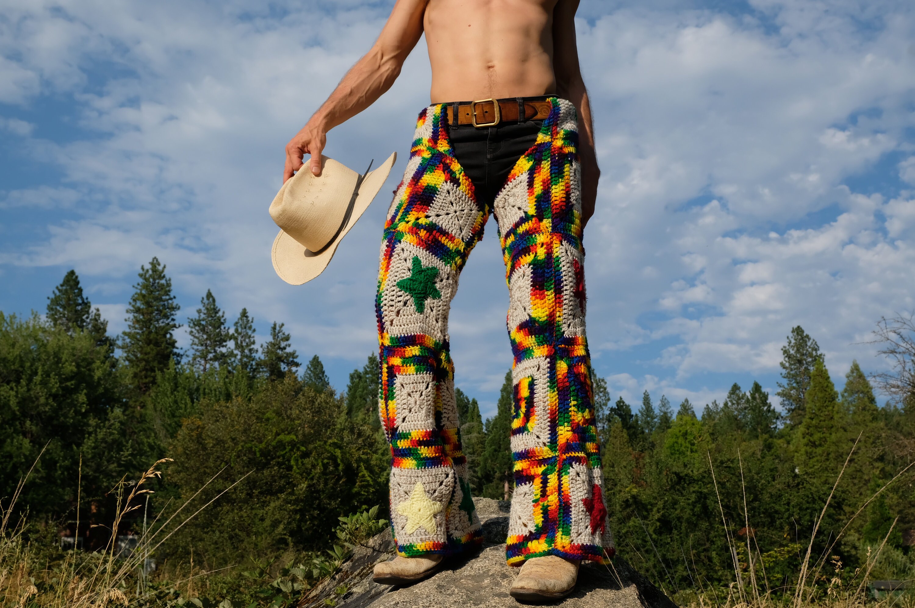 Crochet Chaps Multicolor Squares and Rainbow Stars M