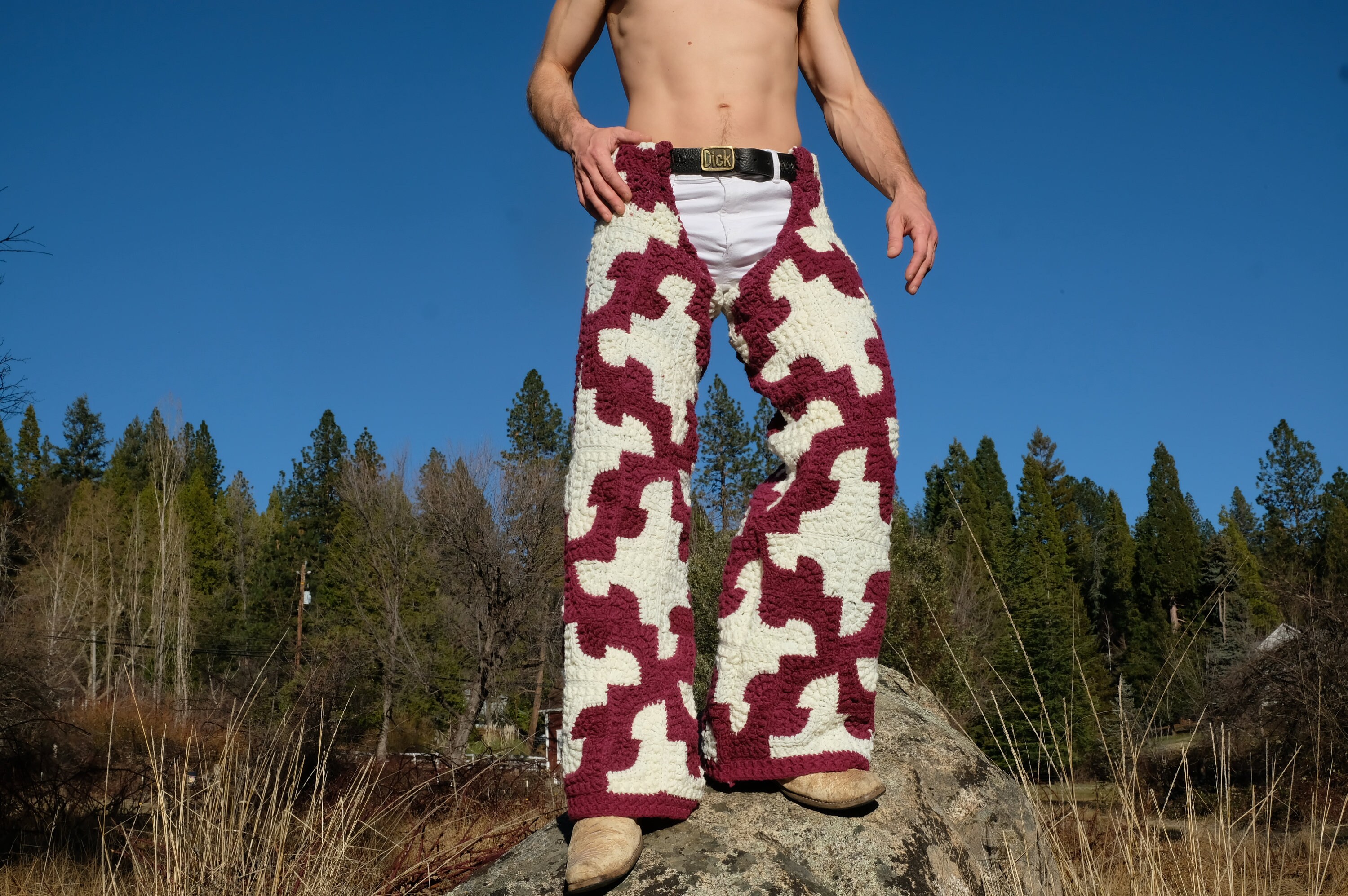 Crochet Chaps Burgundy and White Tesseract M