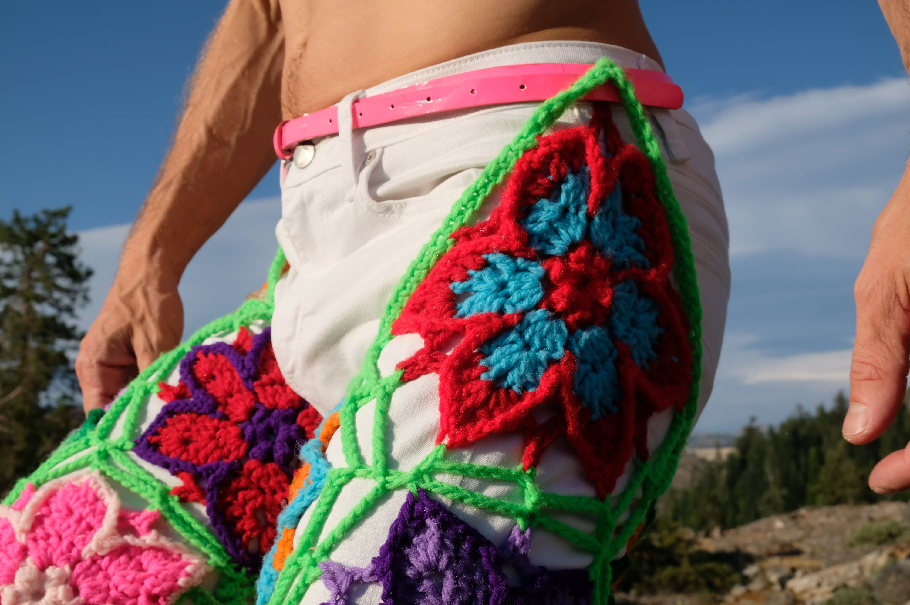 Crochet Chaps Rainbow Flowers Neon Green XS