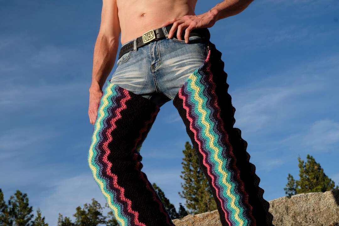 Crochet Chaps Turquoise Purple and Pink Stripes on Black S - Etsy