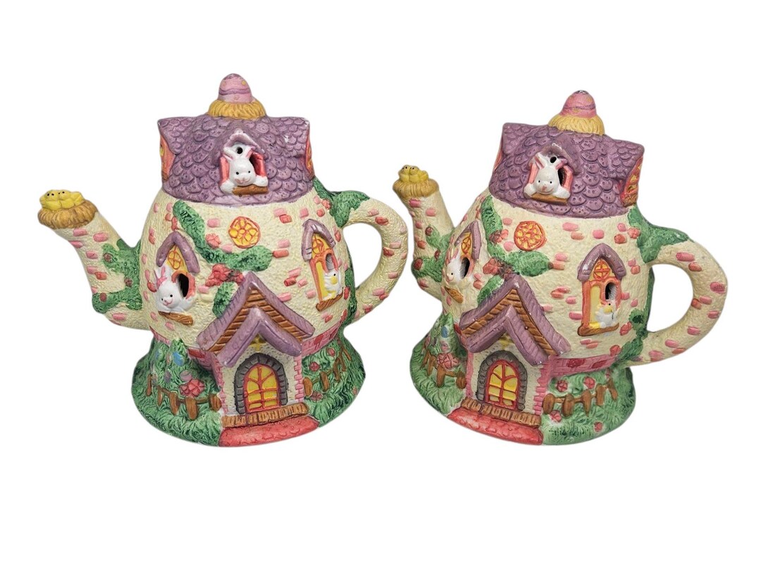 Pair of Bunny Rabbit Porcelain Teapot Church Deluxe Easter Collectibles ...