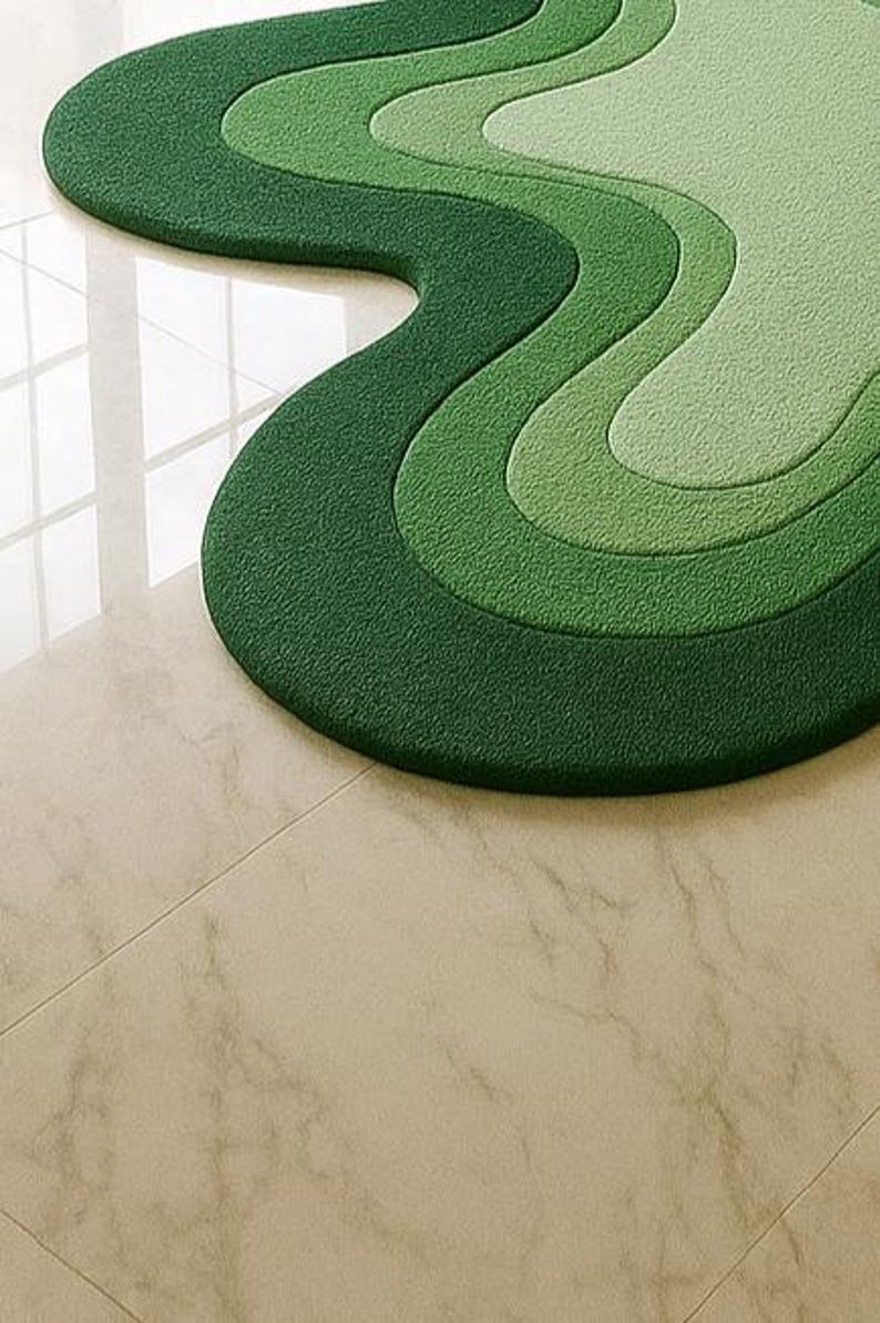 Green Abstract Rug Modern Living Room Carpet Unique Wavy Design Home ...