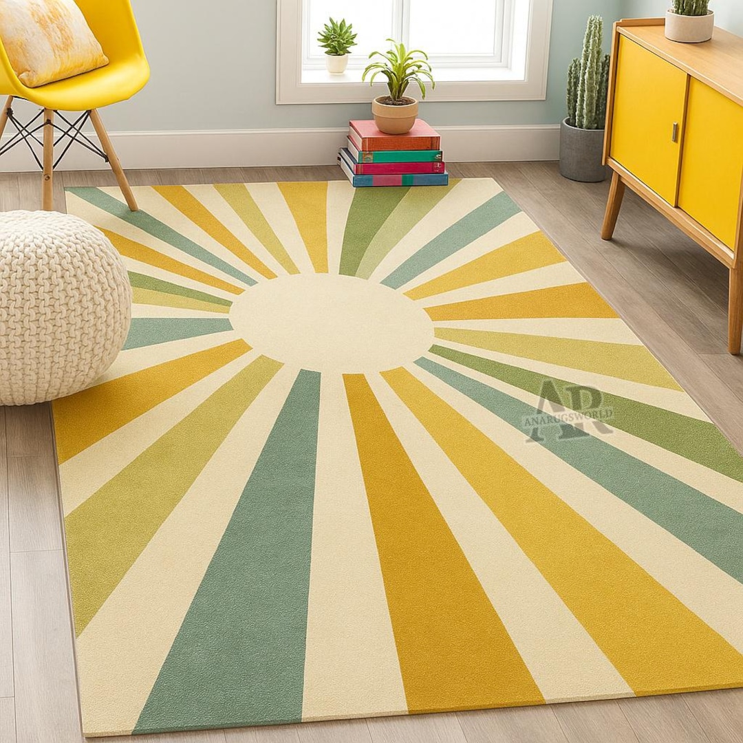 Hand Tufted Sunburst Rug Modern Retro Wool Area Carpet Vibrant Boho ...