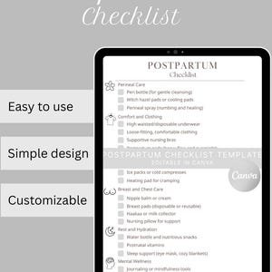Postpartum Checklist Template | New Mom Recovery Planner | Printable ...