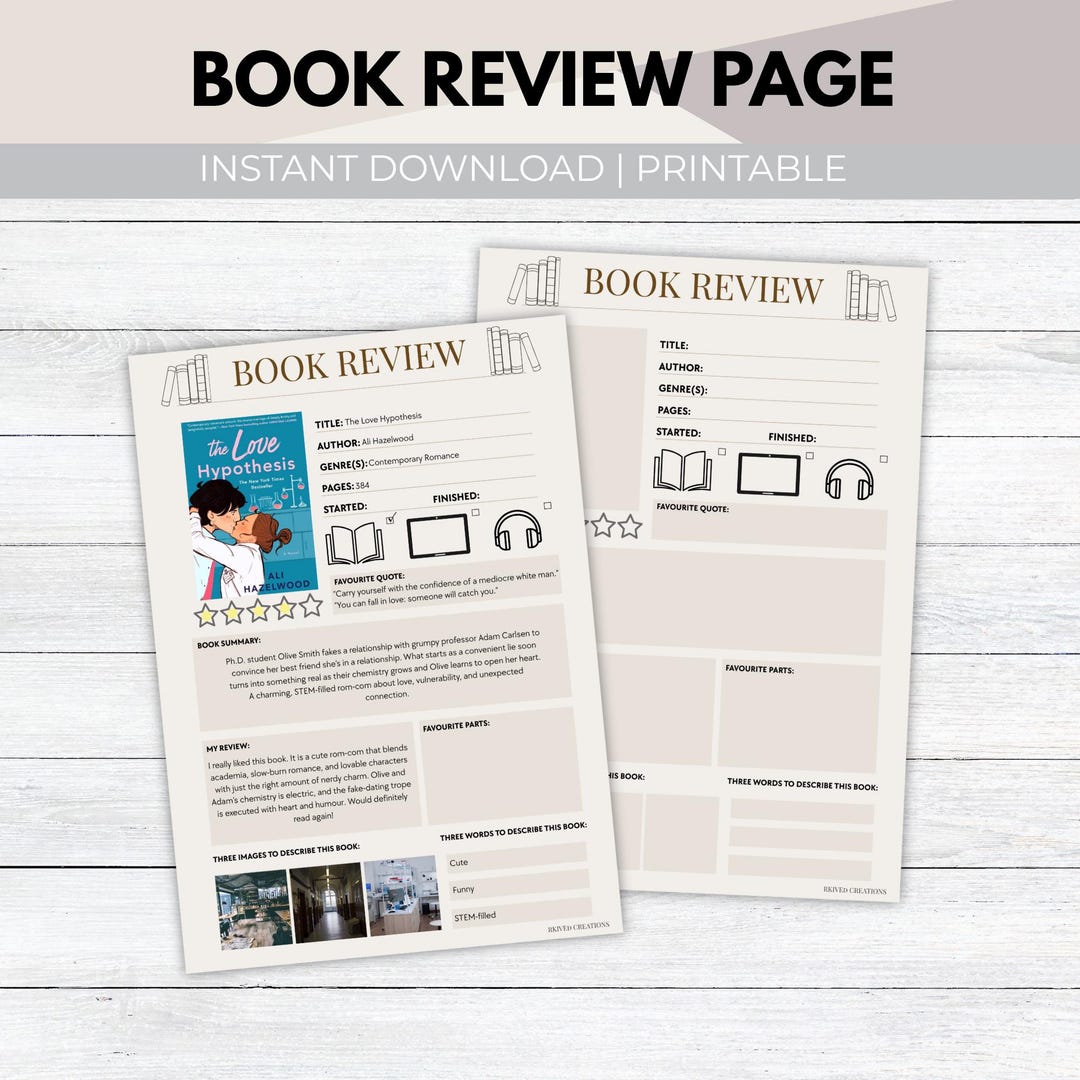 Book Review Template Printable A4 & A5 | Digital Reading Journal PDF ...